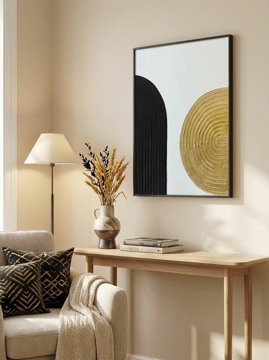 Картина на стену рельефная DECORMARKT Золотые и черные полосы №1, 50х70 см, ручная работа