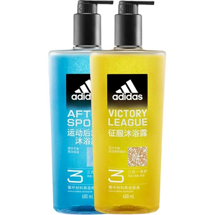 Мужской гель для душа Adidas Dynamic Pulse / Victory League, Two-Piece Set: Sports Post-Workout Soothing Shower Gel 600ml+Conquest Shower Gel 600ml