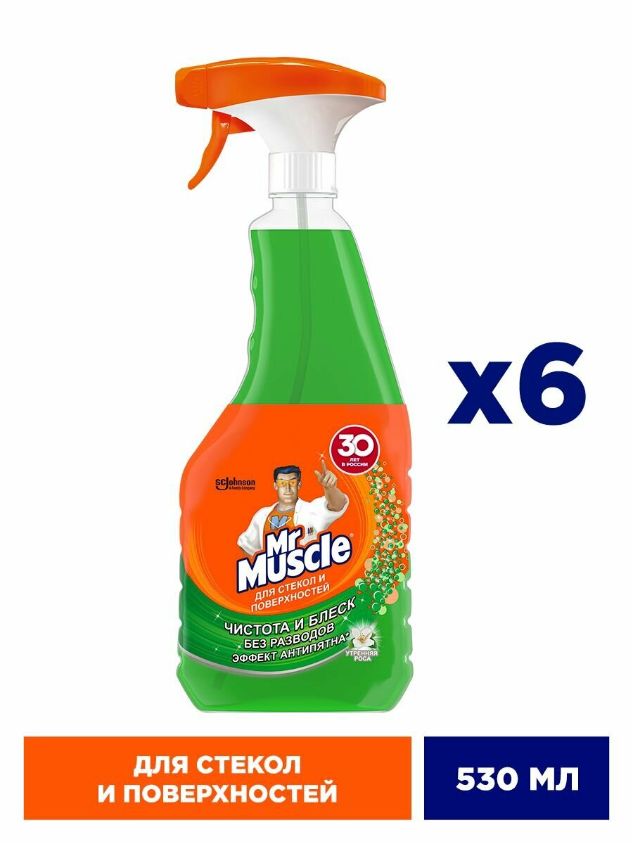 Mr Muscle Средство для стекол "Утренняя роса", триггер 530 мл, 6 штук