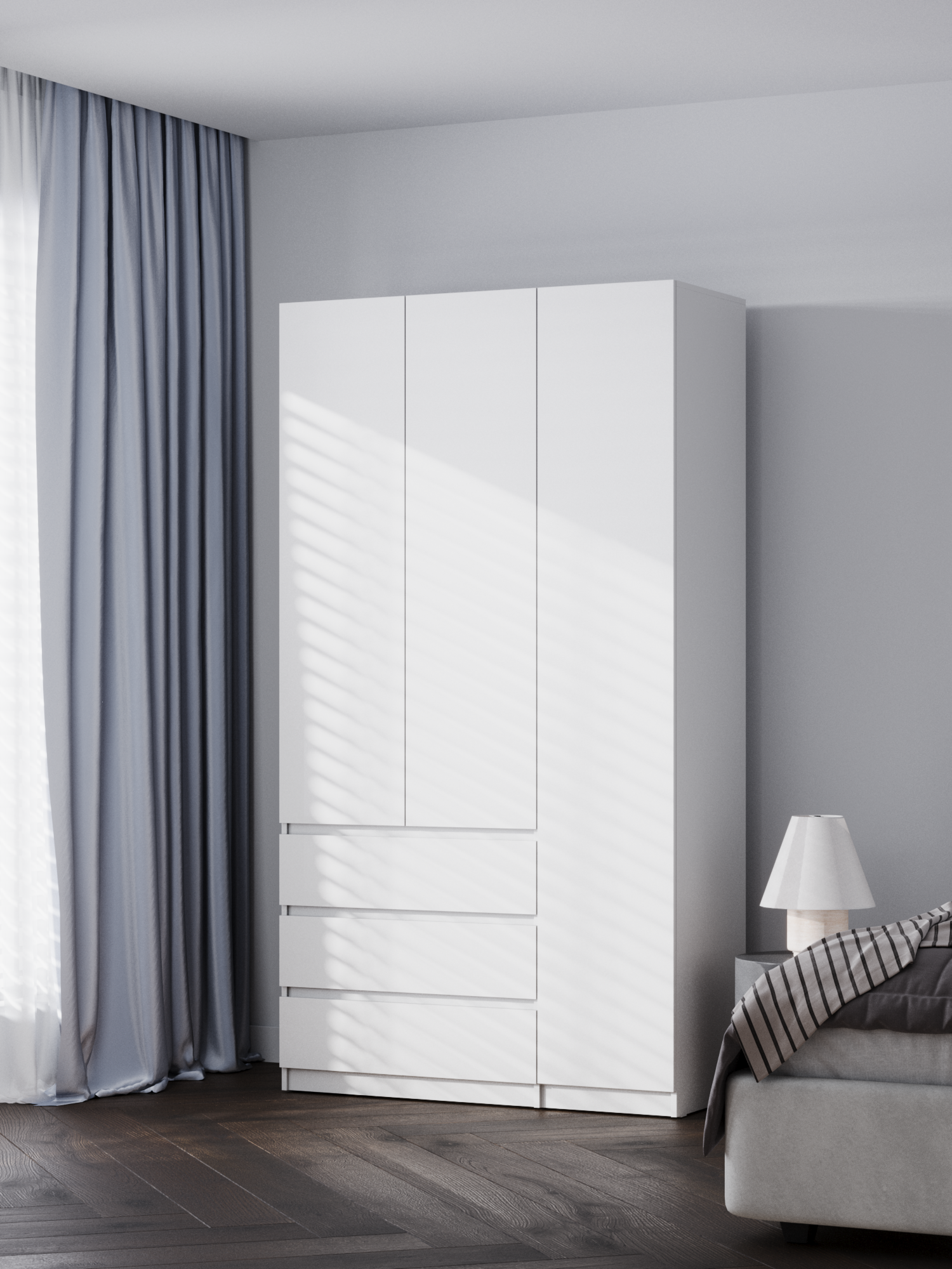 Шкаф для одежды Нонтон Грандис, 120x50x220 см, 3 ящика и 5 полок, белый