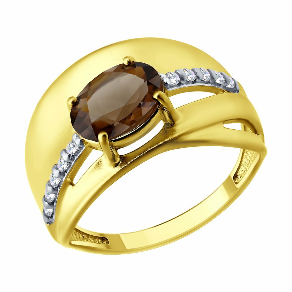 Кольцо, серебро, 925 проба, фианит, раухтопаз