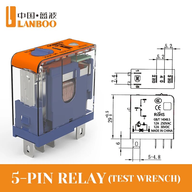 LANBOO 5-Pin Реле DC24V 12A 250VAC