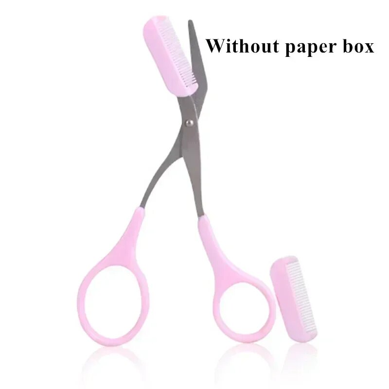 Ножницы для бровей с расческой, розовый, Without paper box