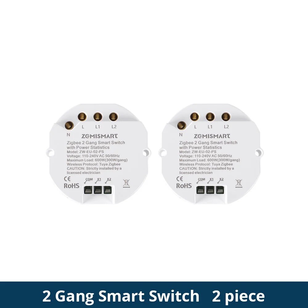 Zemismart 2-Gang Zigbee Smart Switch, 2 шт, Цвет: 2 Pcs