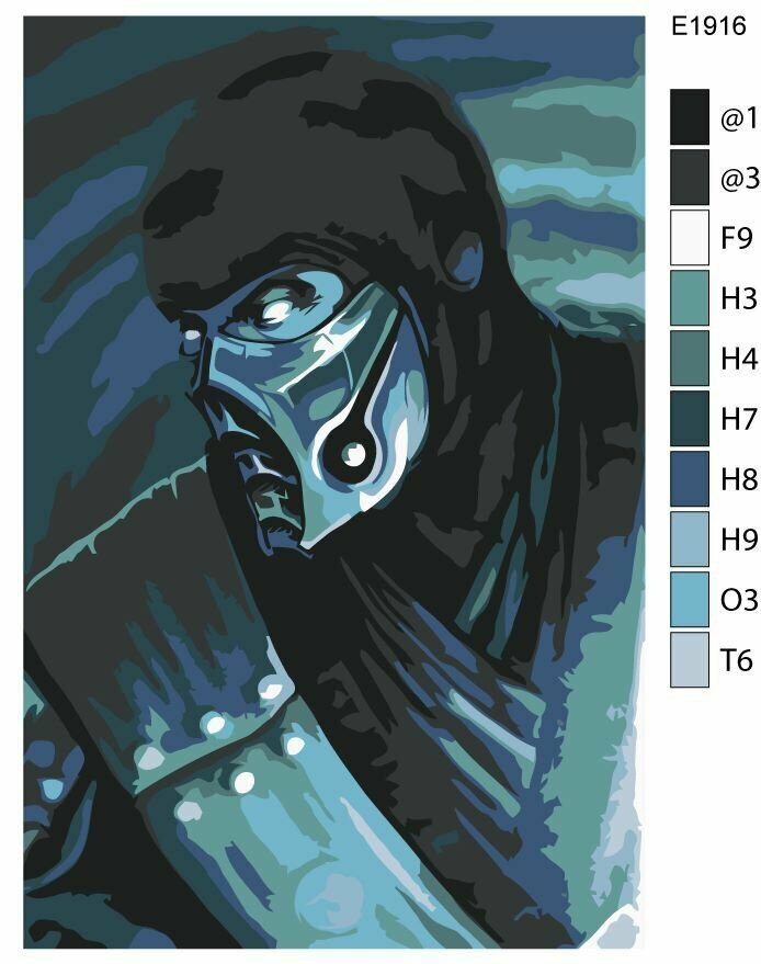 Детская картина по номерам E1916 "Игра Мортал Комбат (Mortal Kombat). Саб-Зиро" 20x30