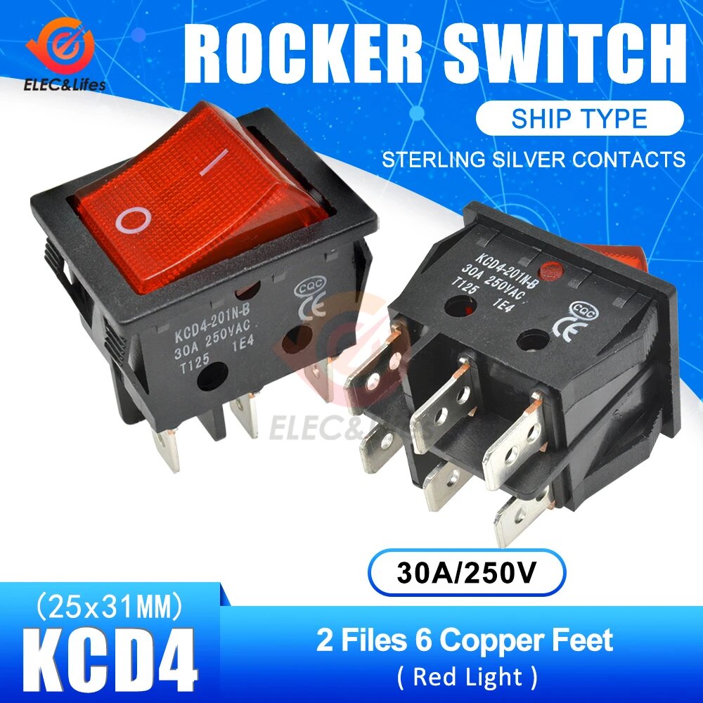 Переключатель KCD4 30A/250V, Black Red 6pin