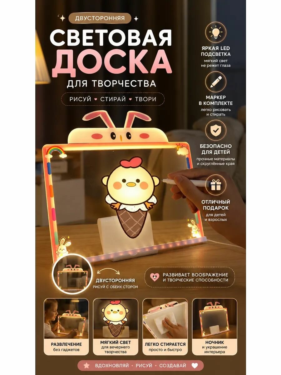 Световая LED доска для рисования детская двусторонняя