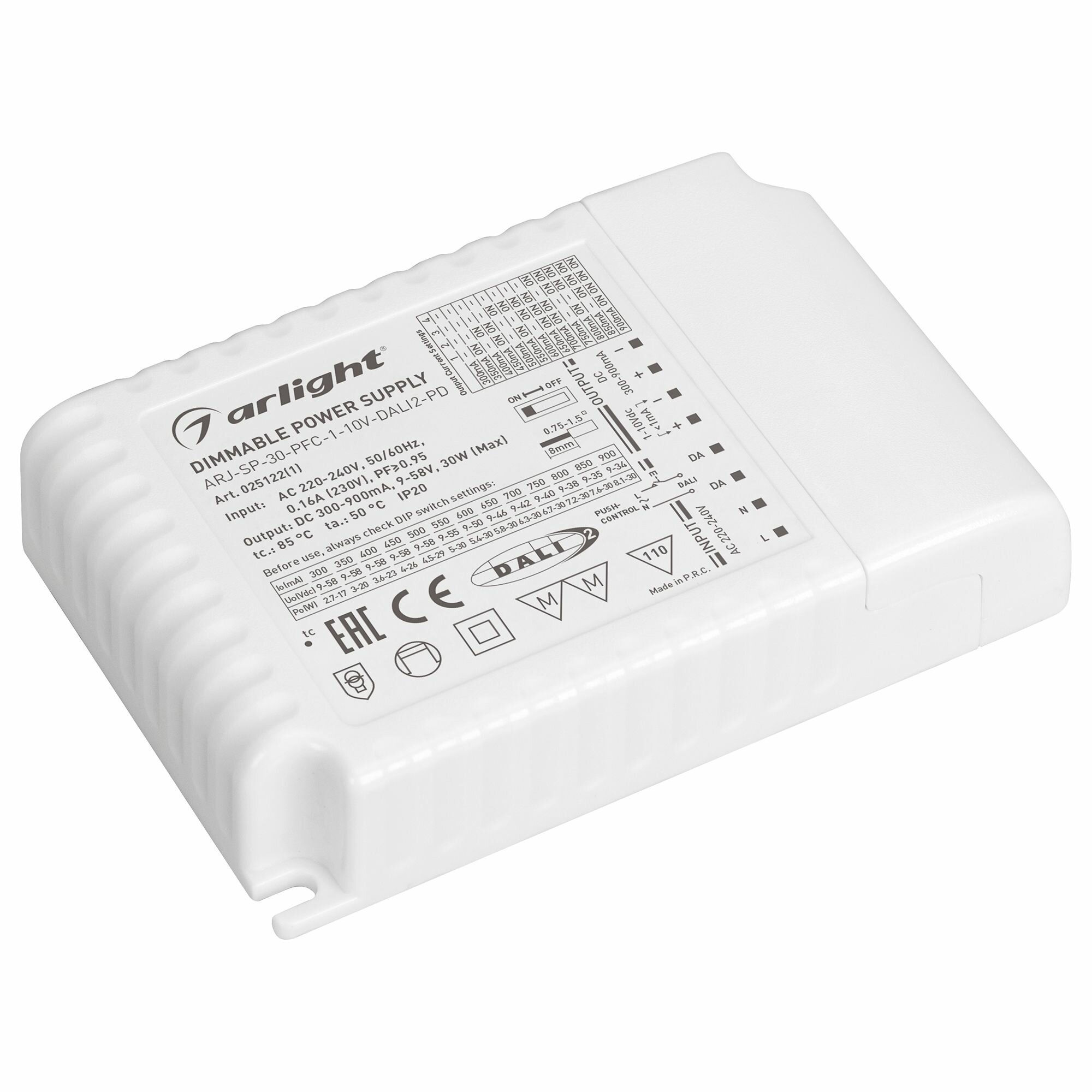 Блок питания для светильника Arlight ARJ-SP-30-PFC-1-10V-DALI2-PD (30W, 300-900mA)