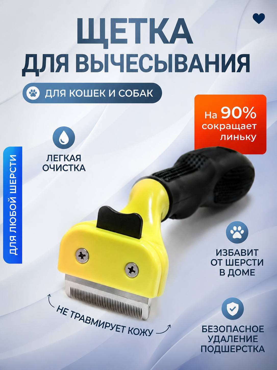 Дешеддер для собак и кошек - лезвие 45 мм | Инструмент для вычесывания шерсти | Щетка для вычесывания собак | Фурминатор для собак и кошек