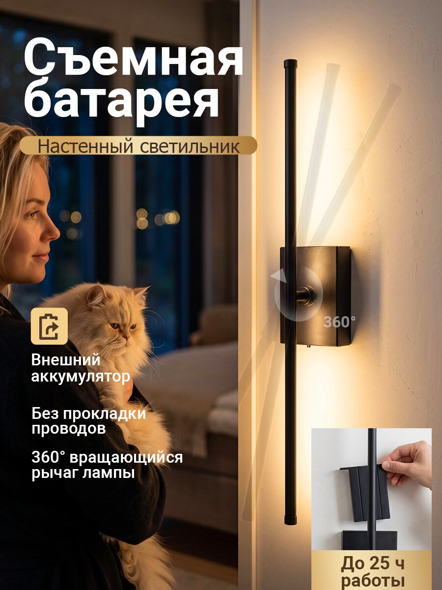 Светильник настенный SEEDIQ беспроводной на батарейках с пультом съемный аккумулятор