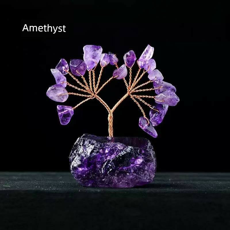 Мини-дерево из аметиста с натуральной каменной подставкой, маленький каменный декор для офисного стола или полки