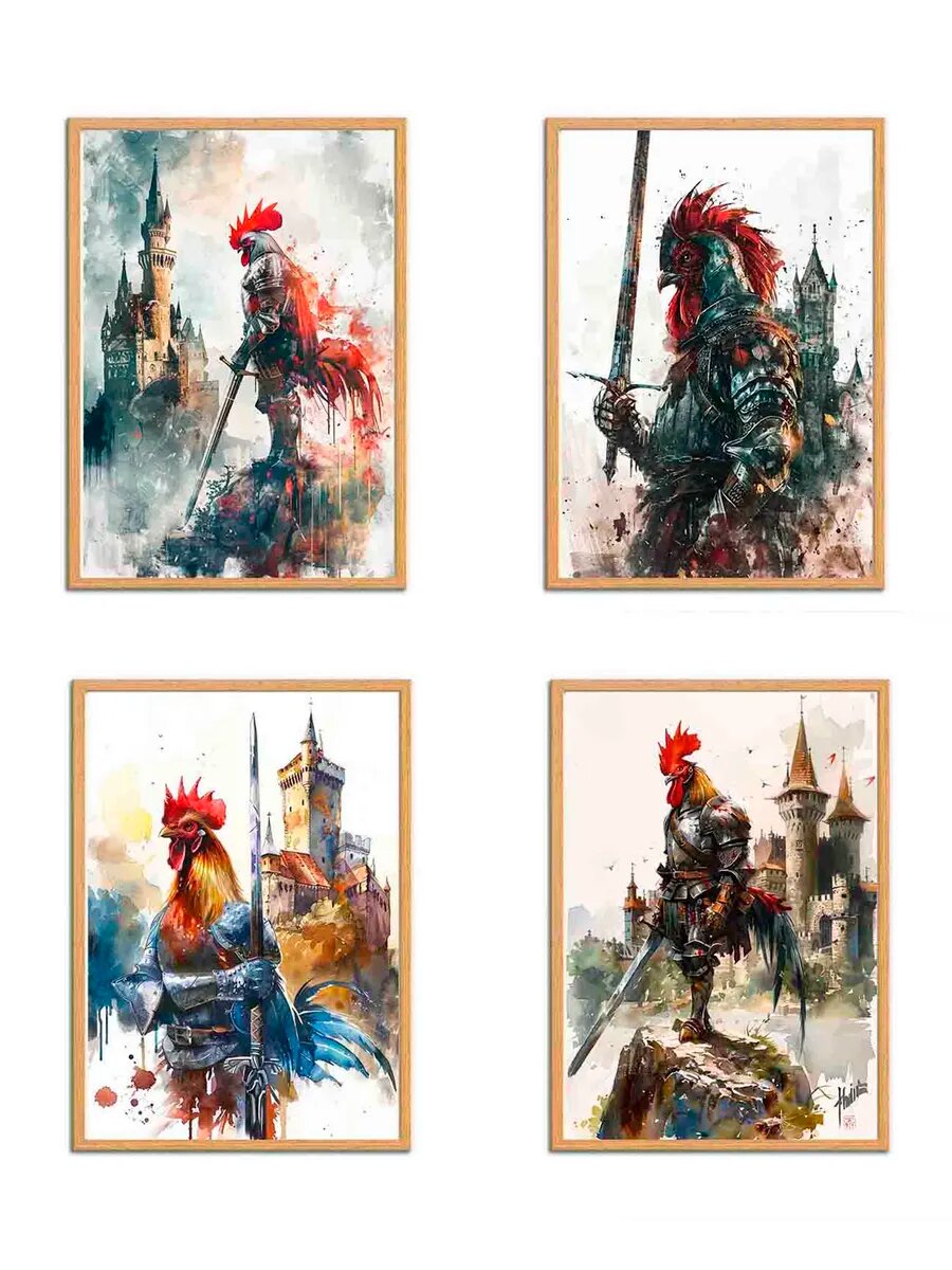 Птица петух Рыцарь, 4 Плаката, 30x21см