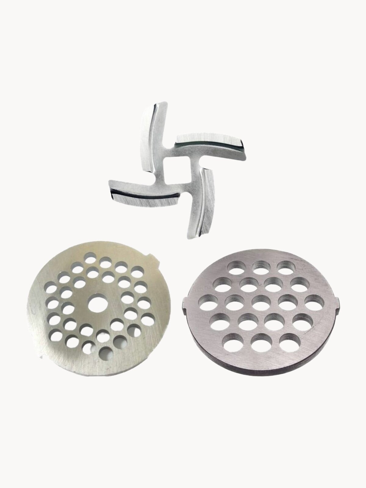 Базовый набор для мясорубок Mystery, Redmond, Vitek, Scarlett и др. (нож кв. 8мм, 2 решетки Д-54 мм, с ушками) 3 в 1