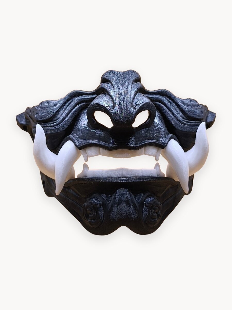 Маска в японском стиле демон самурай Они Хання черно-белая декоративная