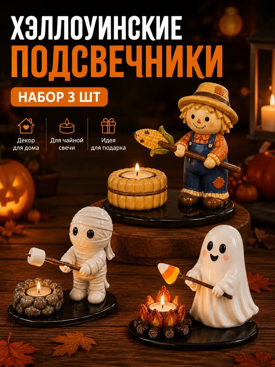 Набор подсвечников на Хэллоуин, 3 шт для декора