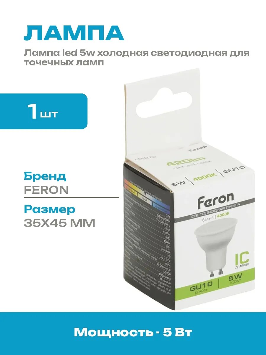 Светодиодная лампа 5w GU10 холодный белый свет рефлекторная