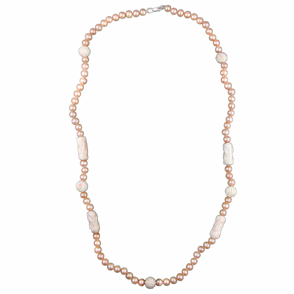 Колье, серебро, 925 проба, жемчуг, ракушка