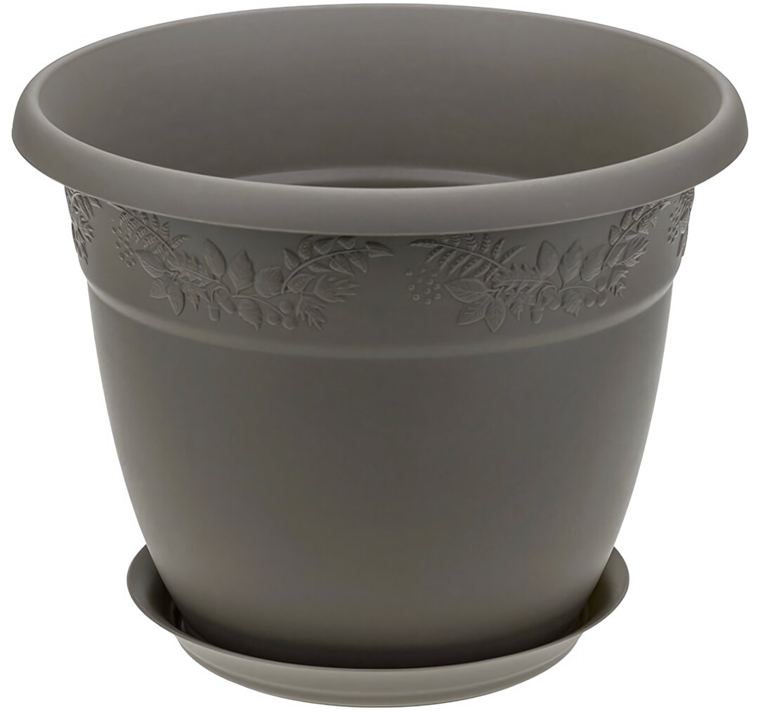 Кашпо пластиковое «рябина» с подставкой D350мм 14,7л, серый, для дома