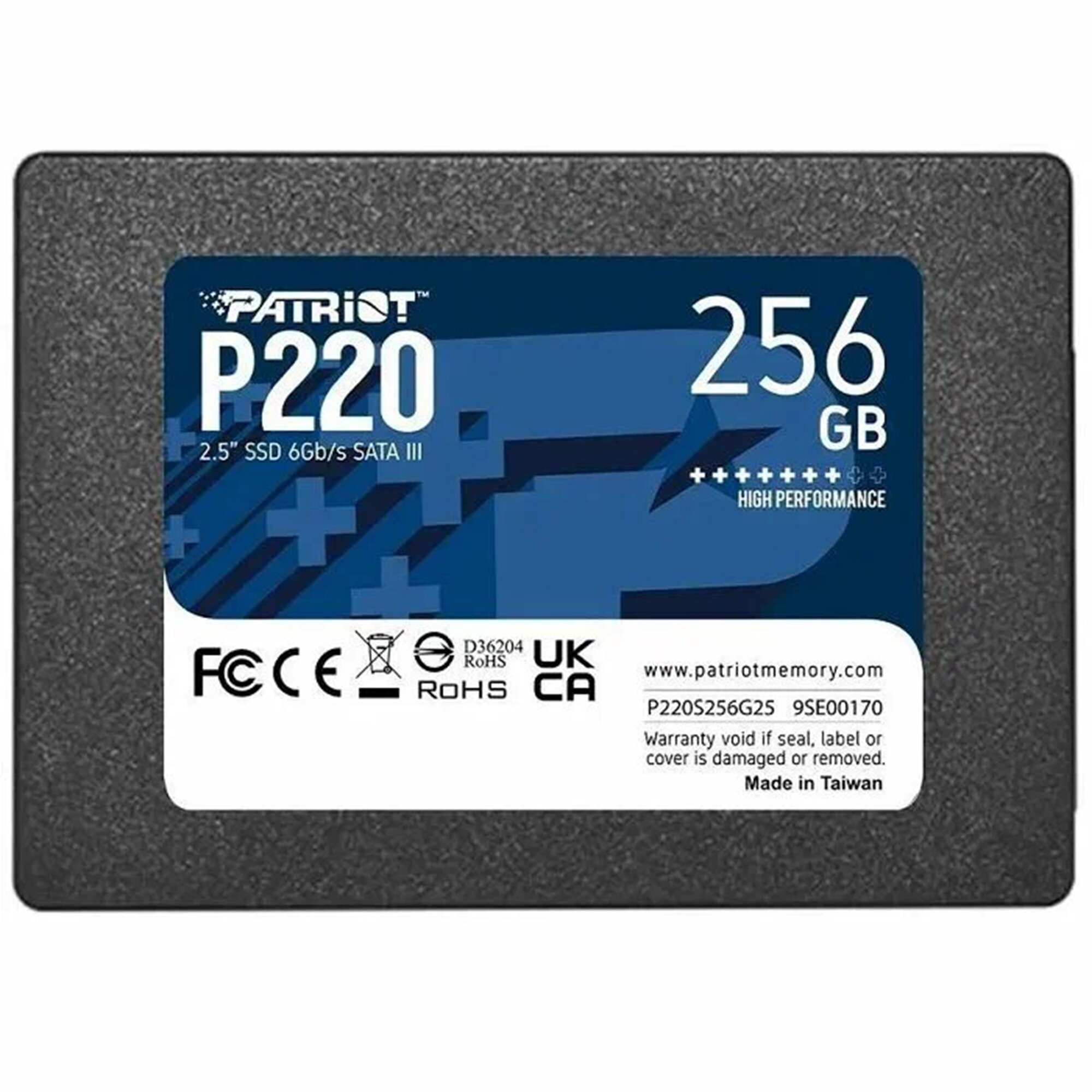 Твердотельный накопитель Patriot P220, 2.5", SATA, 256 Гб, для ПК и ноутбуков