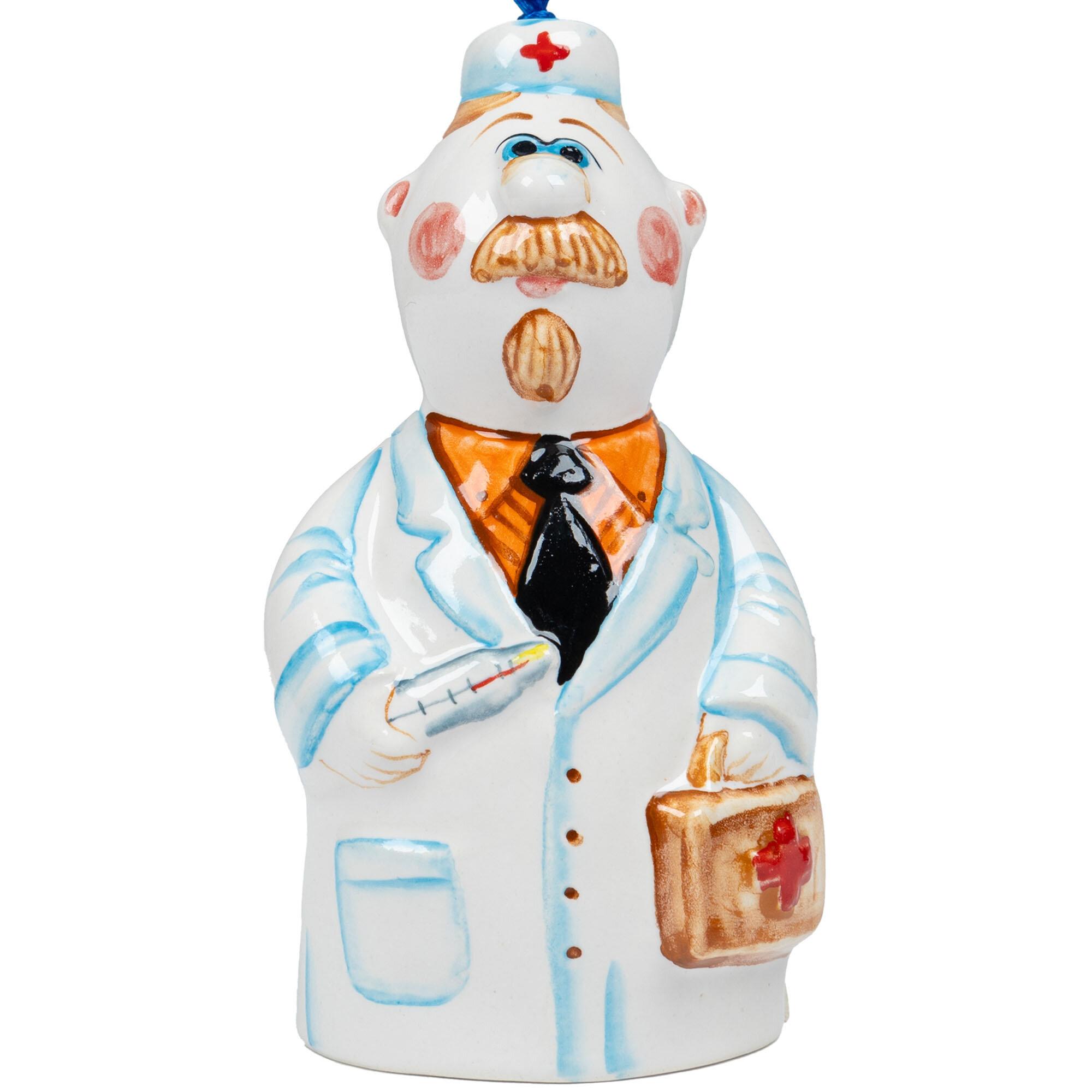 Фигурка декоративная Колокольчик Доктор мужчина с градусником керамическая авторской ручной работы