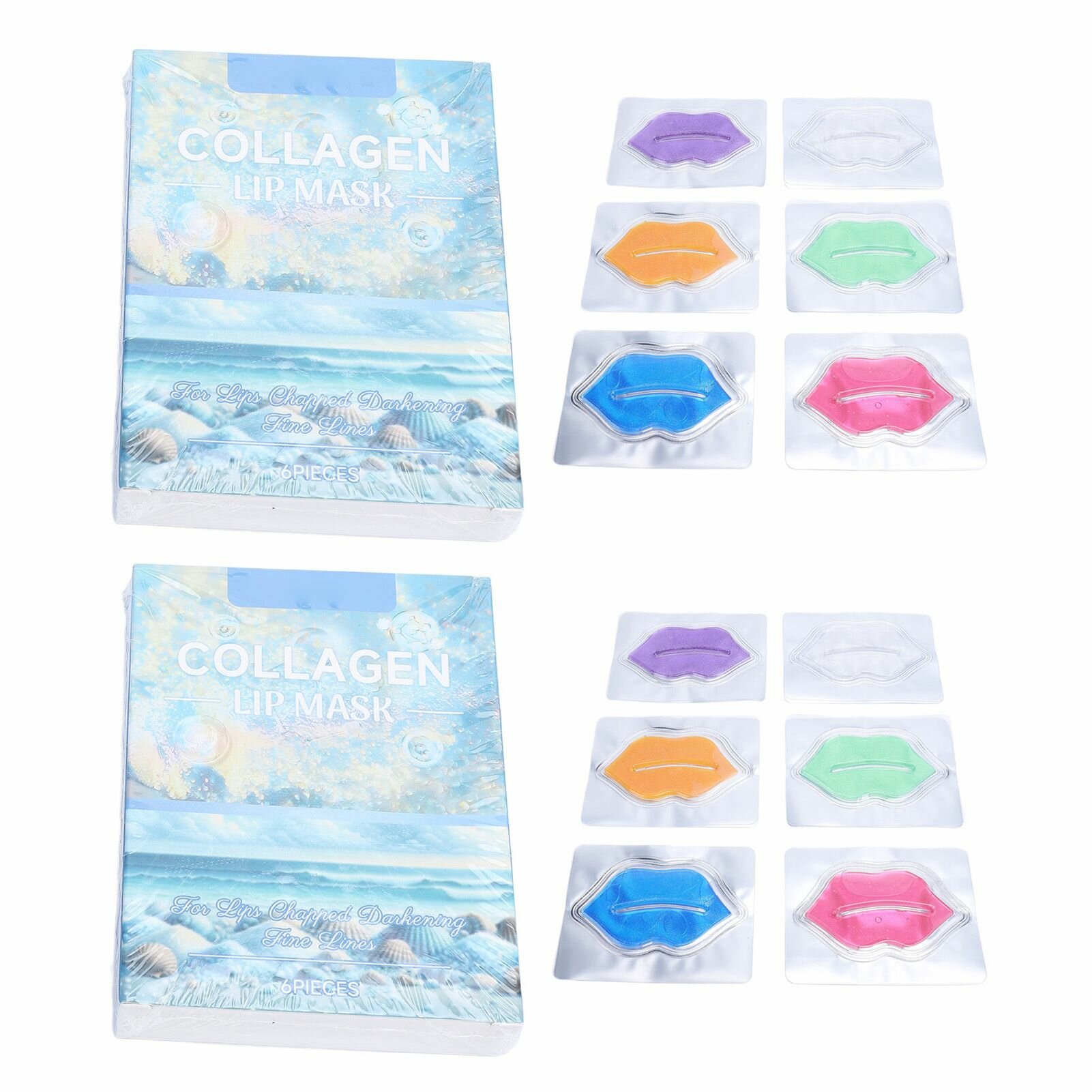12 штук коллагеновых масок для губ, увлажняющие и эксфолиирующие патчи, 6 пар с органическими ингредиентами
