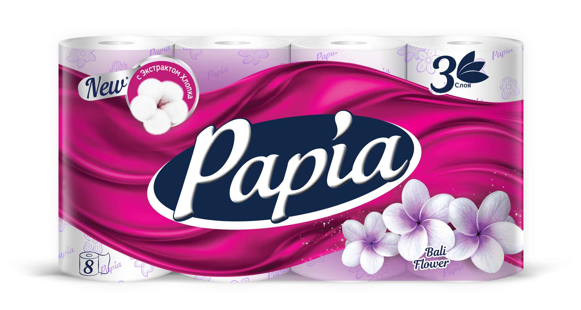 Papia Туалетная бумага трёхслойная Балийский Цветок 8 рулонов