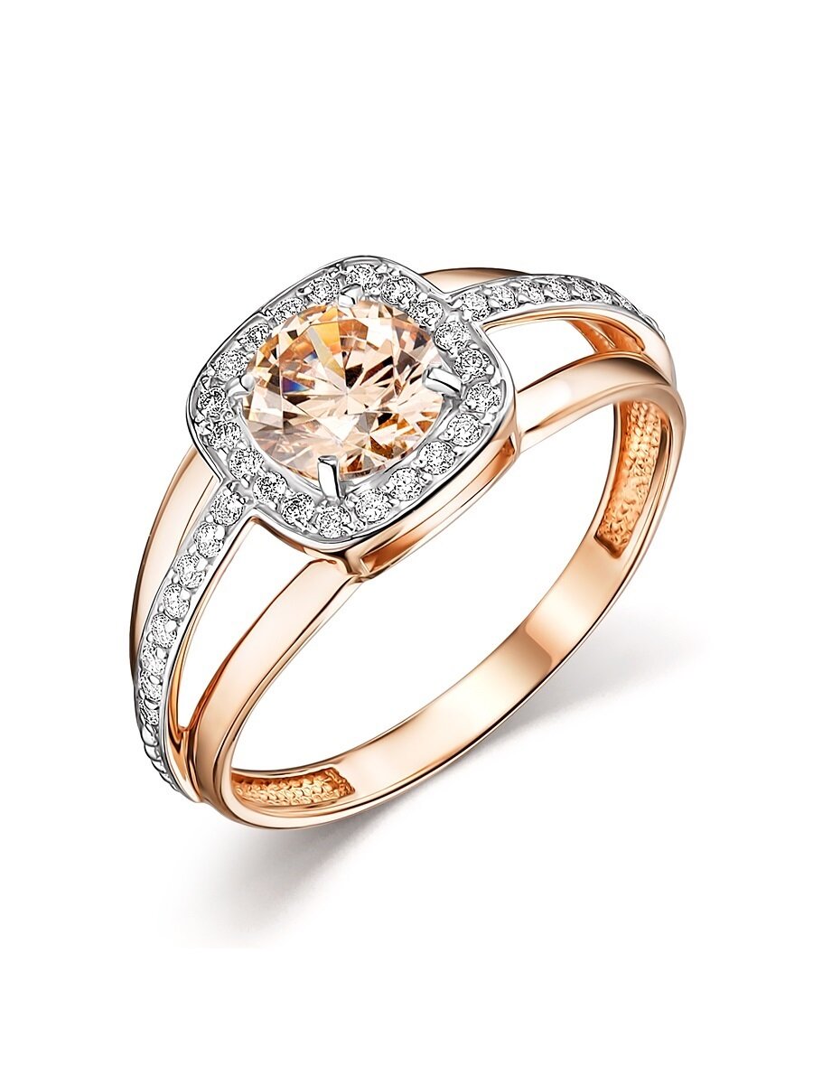 Перстень, красное золото, 585 проба, родирование, фианит