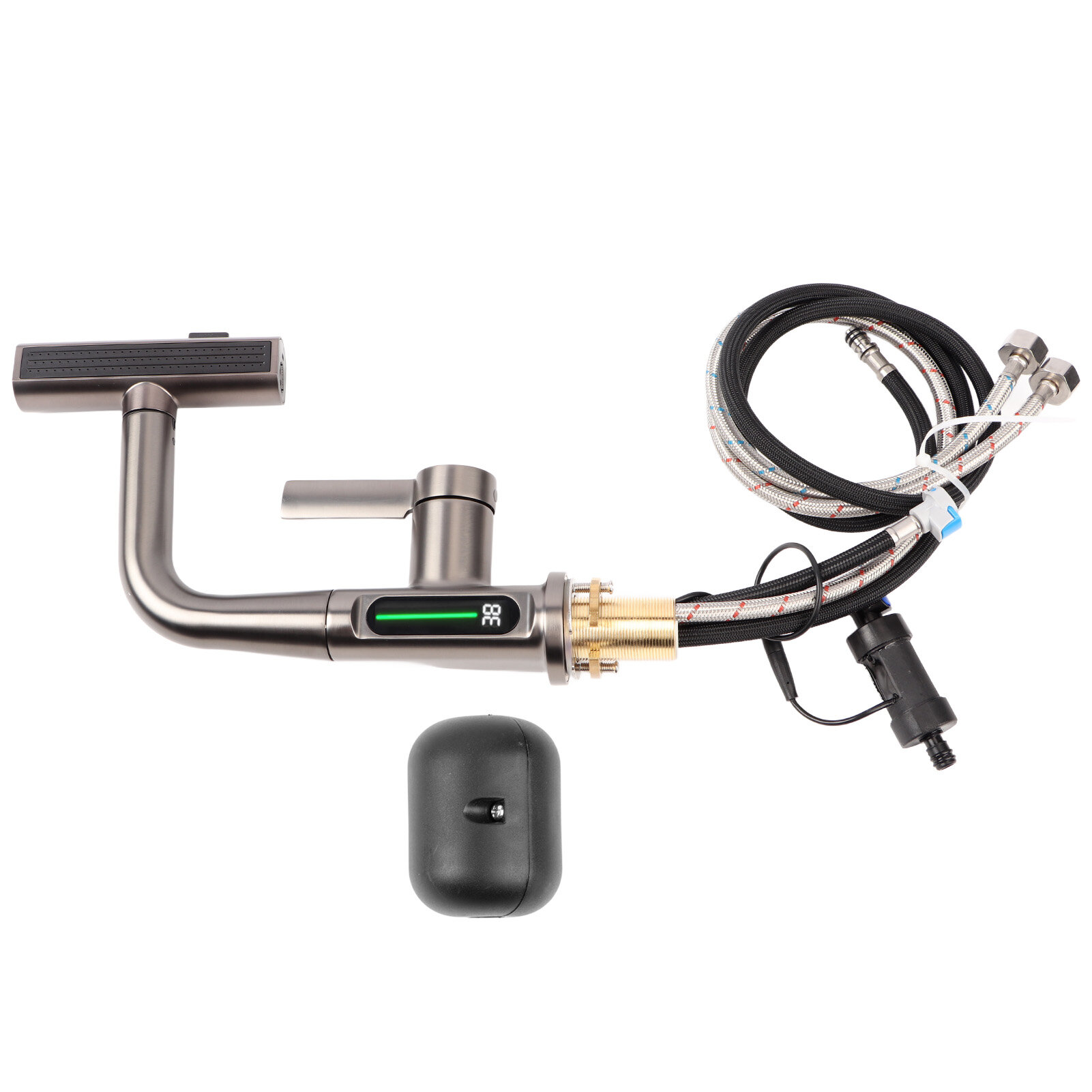 Выдвижной смеситель с цифровым дисплеем, медь, вращение на 360 градусов, 5 режимов потока воды, подъемный кран для ванной комнаты G1/2, серый