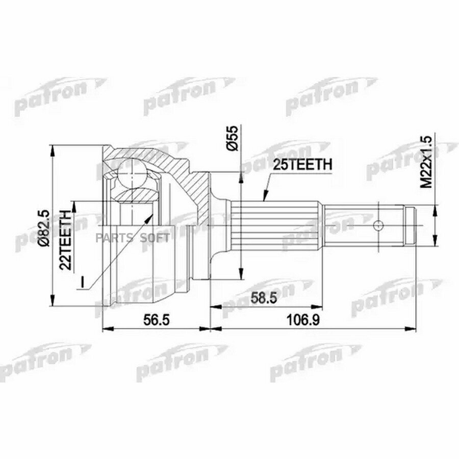 ШРУС наружн к-кт 25x55x22 NISSAN: SUNNY 1.3-2.0 12.90- PATRON PCV1163 | цена за 1 шт