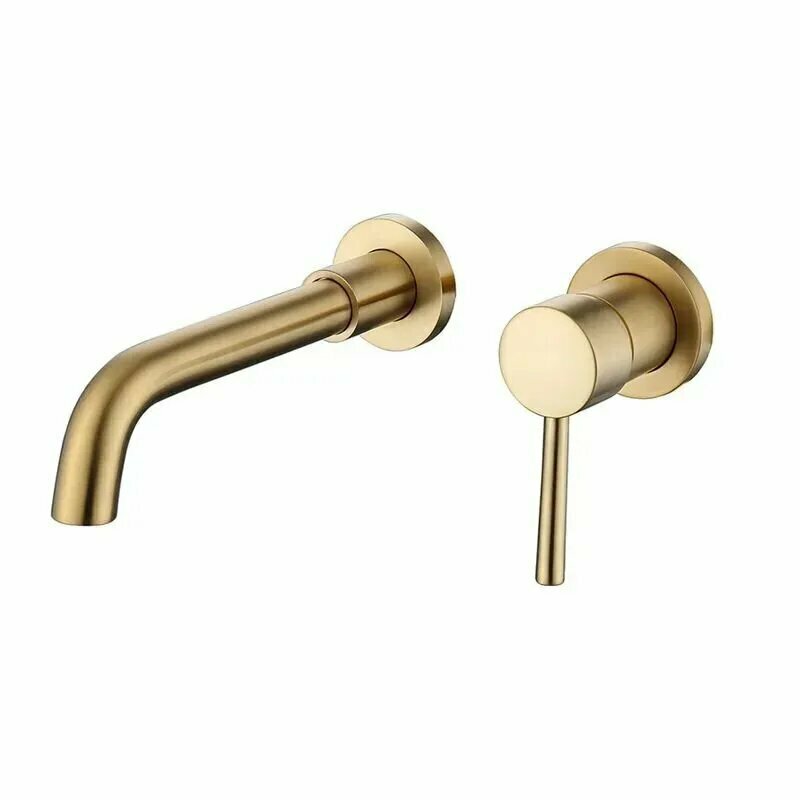 Встраиваемый смеситель для ванной из латуни, золотой цвет, длина излива 150 мм, стильный дизайн, долговечный материал