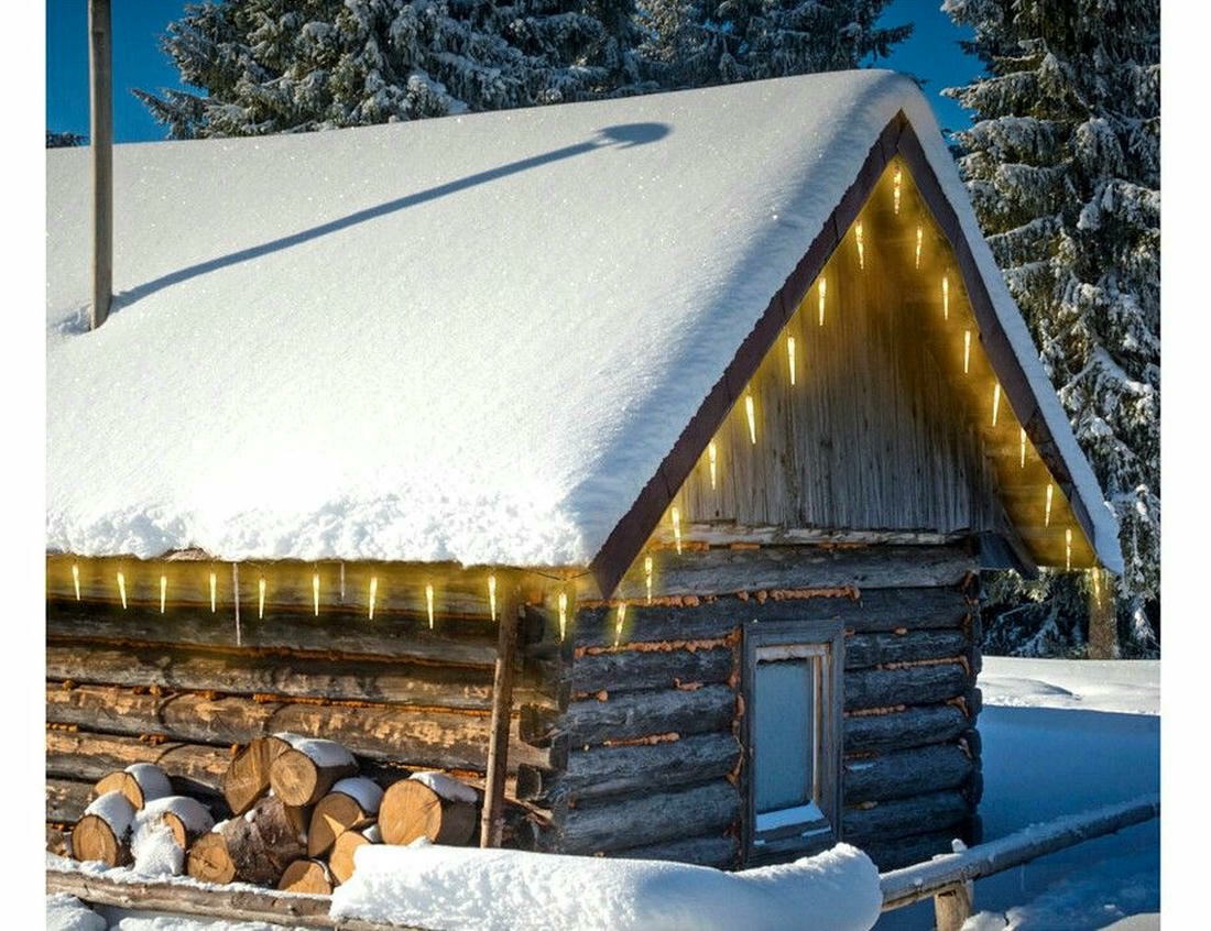 Гирлянда для крыши и фасада, 72 тёплых белых LED-огня, 36 сосулек, 6.9+5 м, контроллер, прозрачный провод, уличная, Koopman International