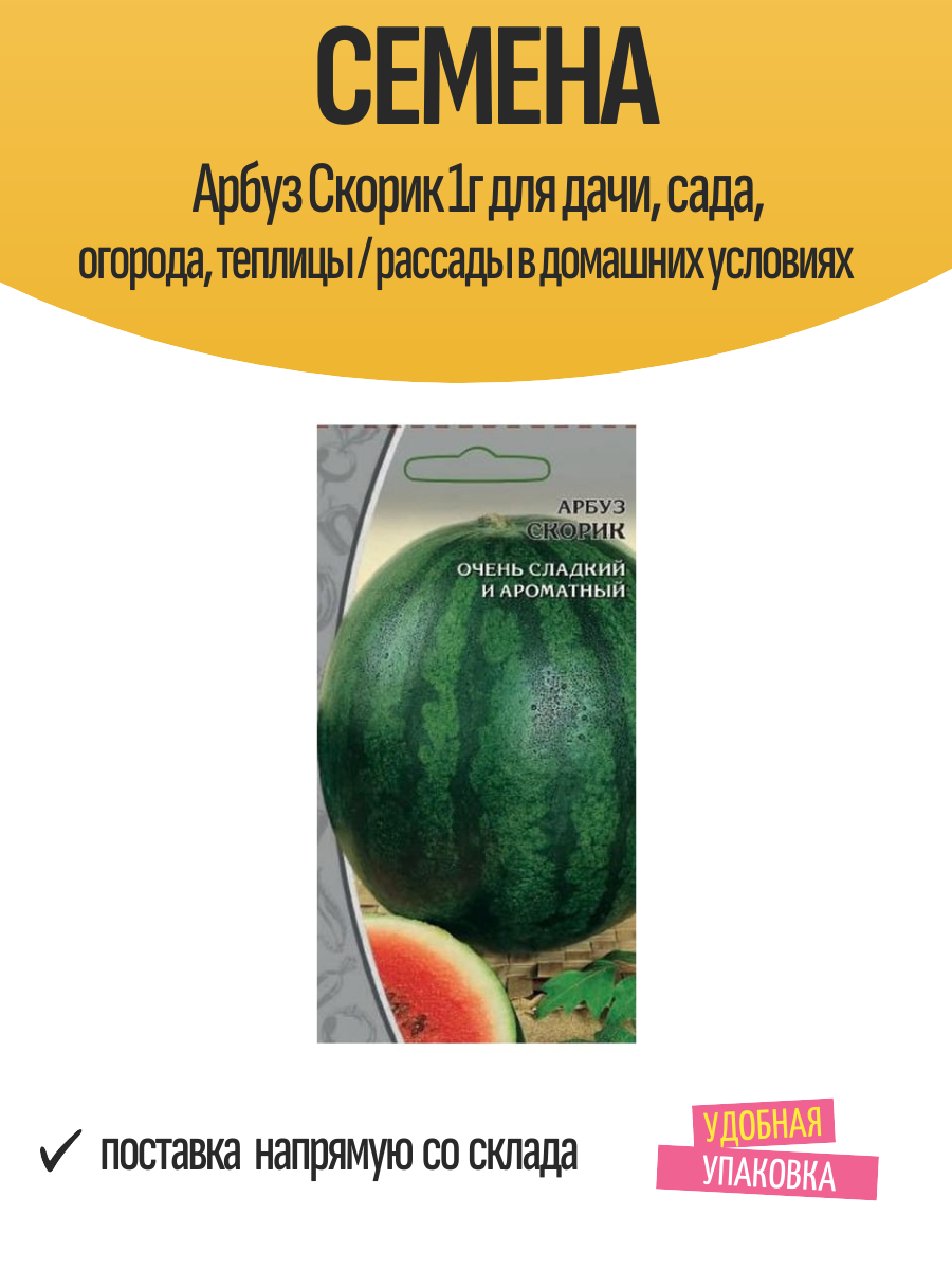 Семена Арбуз Скорик 1г для дачи, сада, огорода, теплицы / рассады в домашних условиях