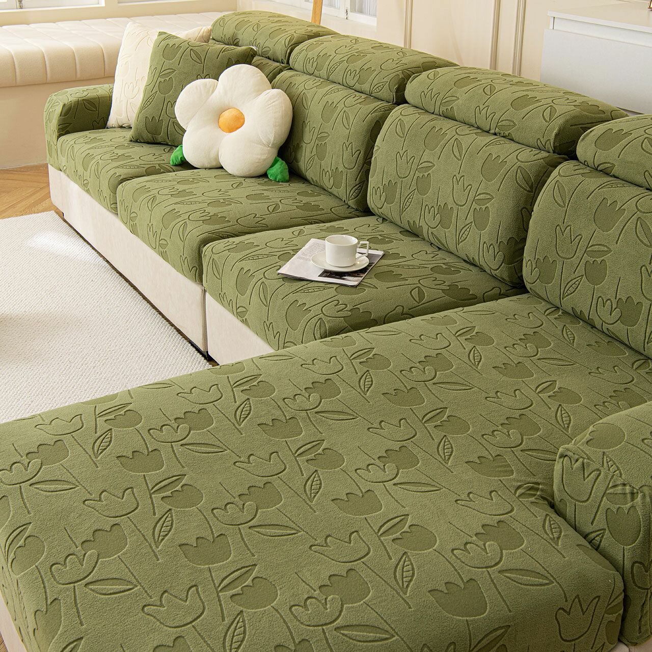 Нескользящий чехол для дивана, износостойкий протектор мебели,190,110,1, зеленый