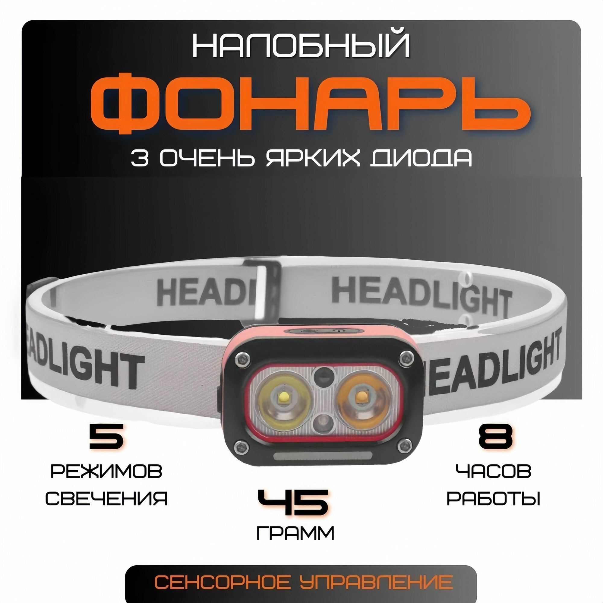 Перезаряжаемая фара, мощная светодиодная фара YD-серый пояс