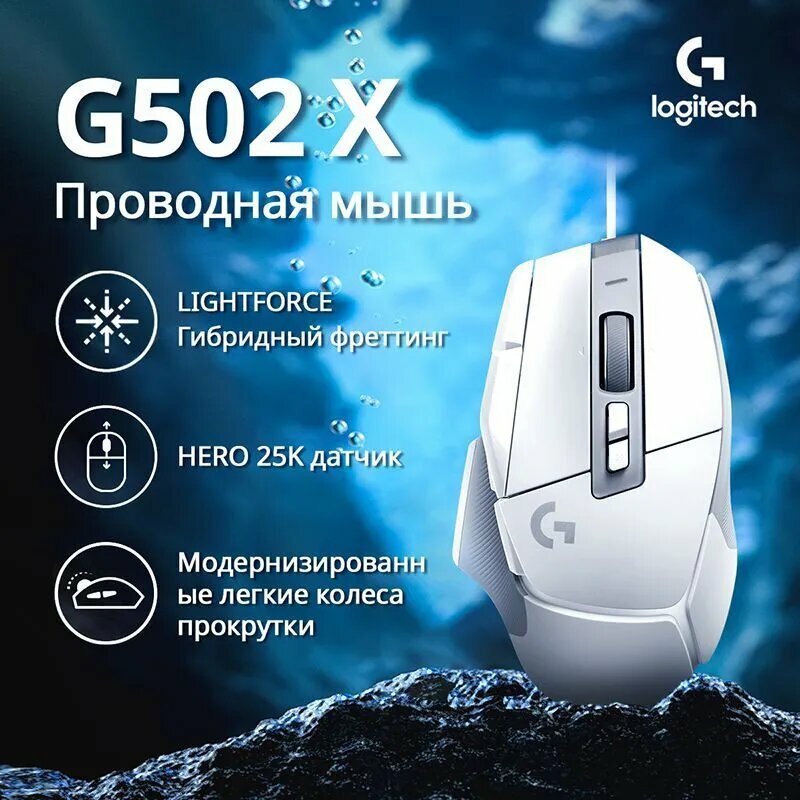 Logitech G Игровая мышь проводная G502 X, белый