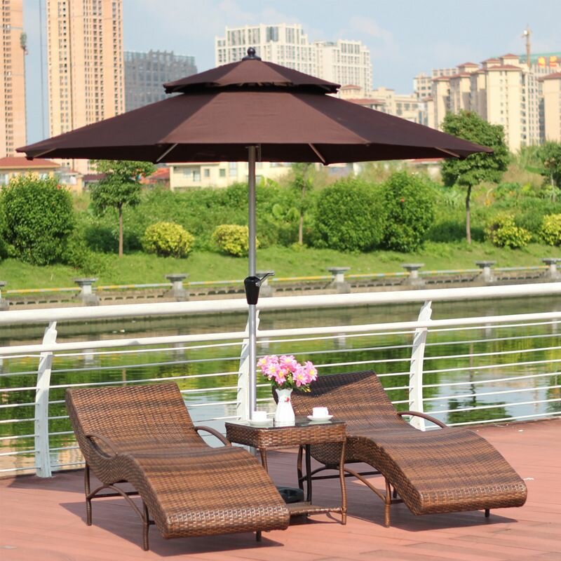 Плетеный шезлонг из ротанга с зонтом (Стандартный)