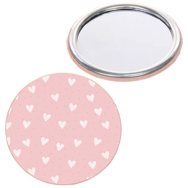 Зеркало карманное, круглое, "Сердечки", розовый