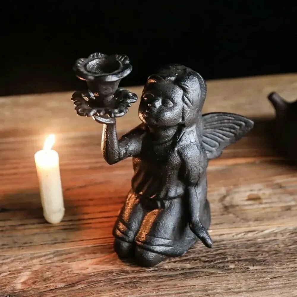 Подсвечник "Крылья ангела", для 1 свечи, чугун, ретро, 20х17 см