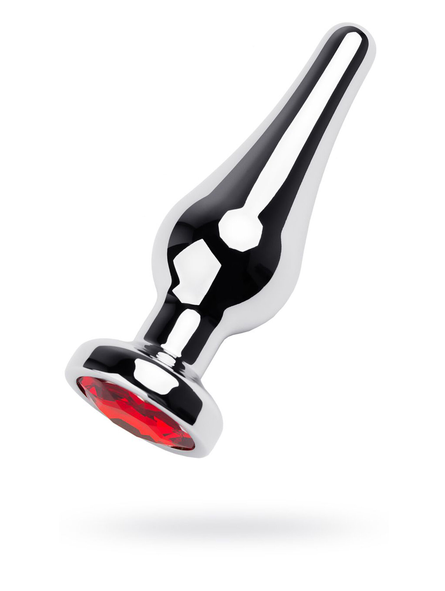 Анальная втулка Metal by TOYFA, серебряная, с красным кристаллом (10, Ø 3 см)