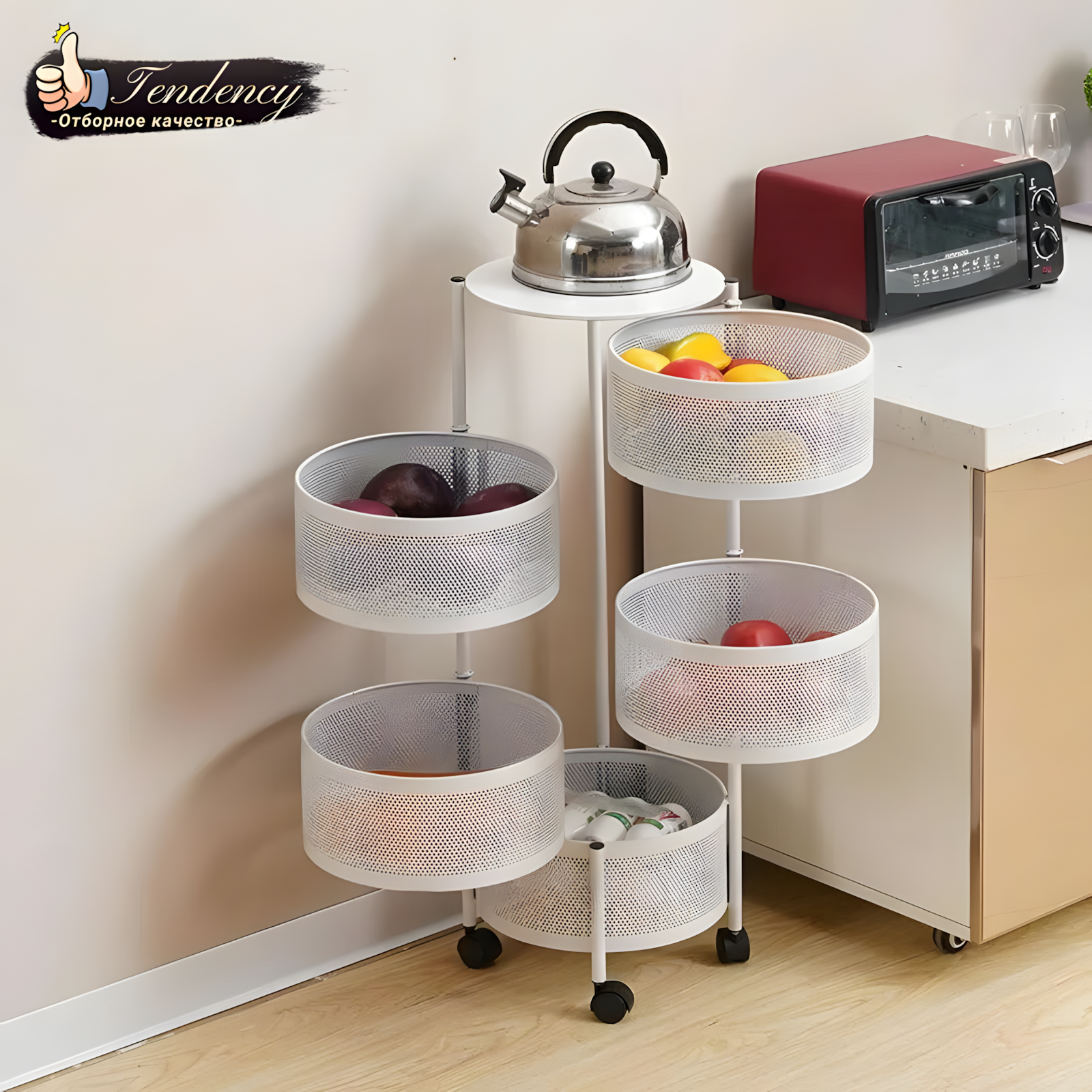 Этажерка, 5 секц, Металл, 34х34х90 см，Многофункциональный стеллаж，Можно поворачивать влево и вправо