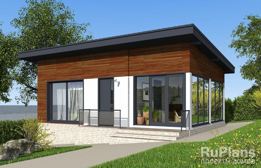 Баня с верандой и панорамным остеклением (53 м2, 8м x 10м) Rg6345