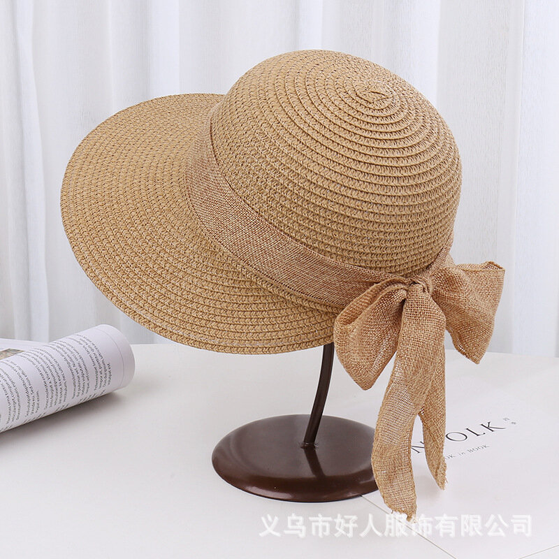 Шляпа женская, с бантом, с лентой, с полями, цвет хаки, размер M