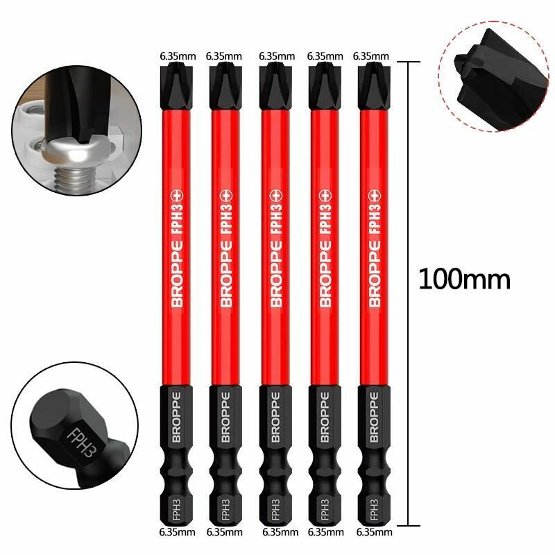 Набор автоматических отверток PZ/FL/Магнитные биты для электрика, 5шт FPH3,100мм, шестигранный хвостовик