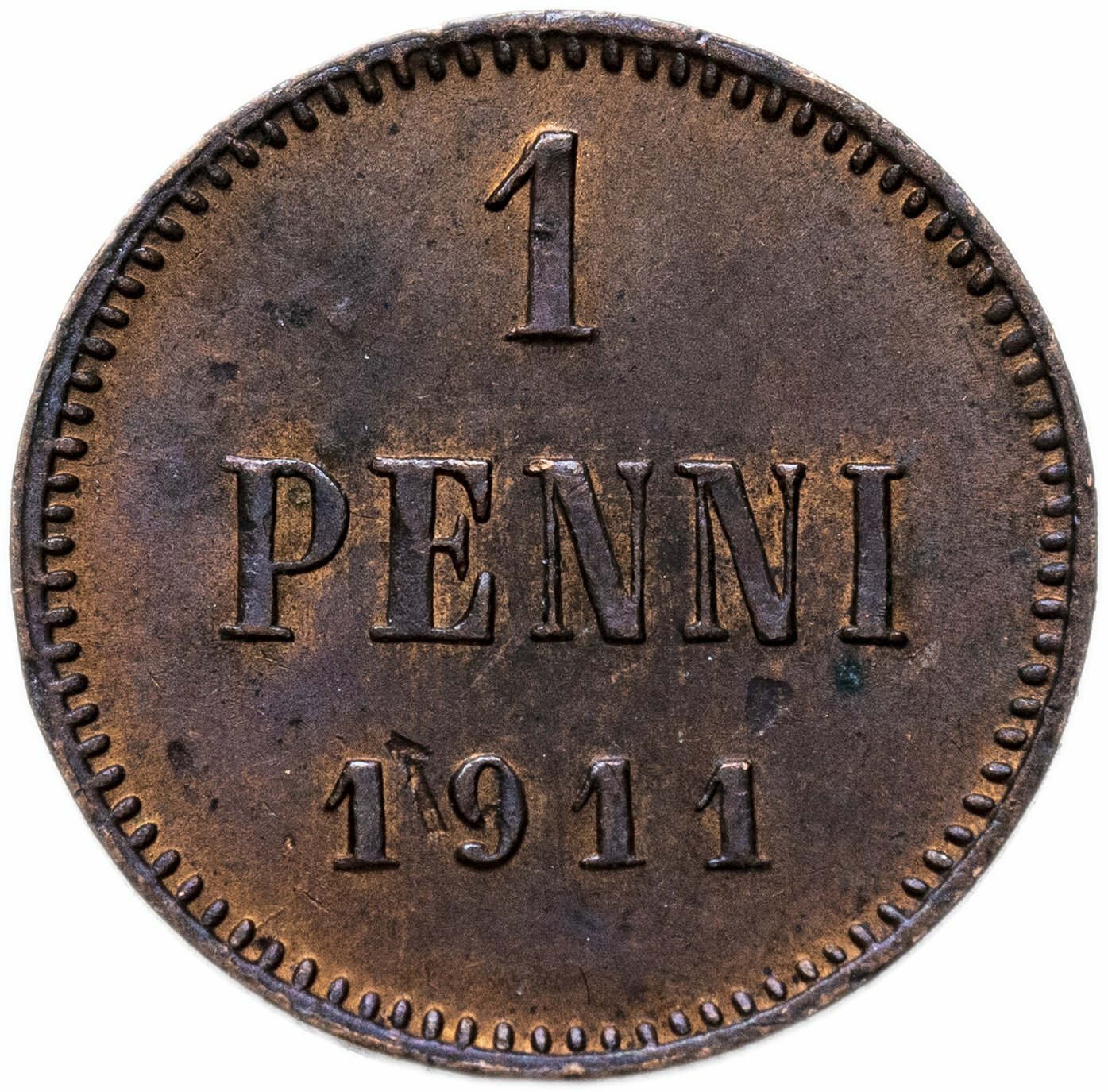 1 пенни penni 1911 Российская Финляндия, Медь, в сохранности UNC