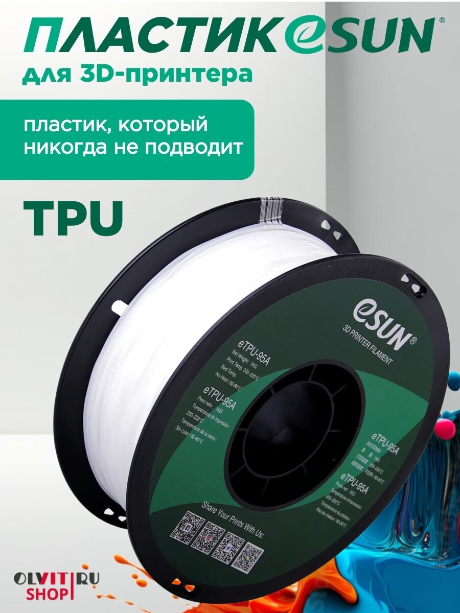 Катушка eTPU-95A пластика ESUN 1.75 мм 1 кг, белая