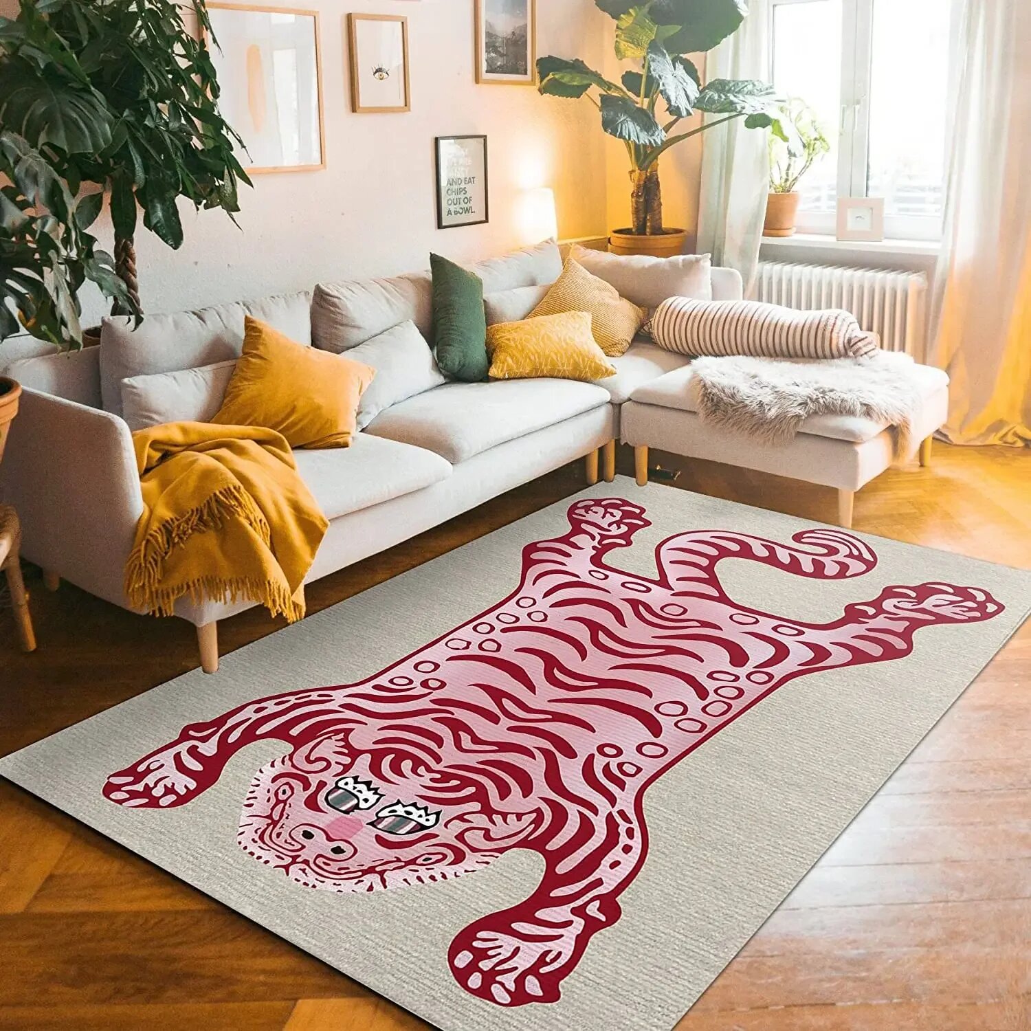 Винтажный плюшевый ковер тигр, 120x160cm, Бордовый