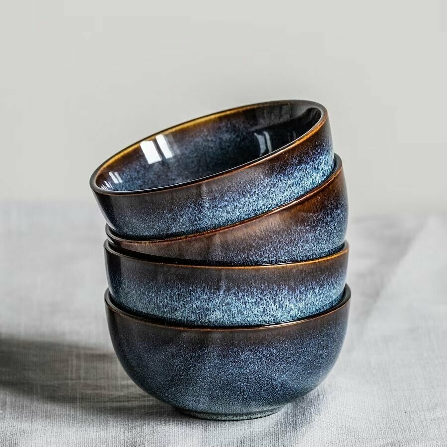 Набор пиал GLADELIG IKEA 4 шт, 11 см керамогранитные миски с глазурью для сервировки, украшения стола и повседневного использования