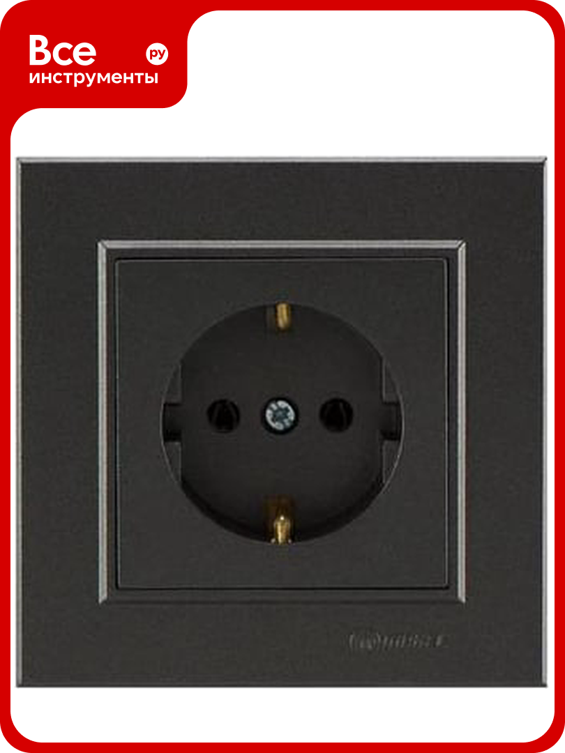 Розетка силовая MAKEL Karea 1-м СП 16А IP20 с заземлением, дымчатый металлик, квадратная форма, встраиваемая, 250В, 1 гн