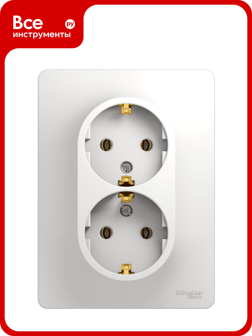 Двухместная розетка Systeme Electric СП Glossa с заземлением, в сборе белая GSL000124, сетей 250