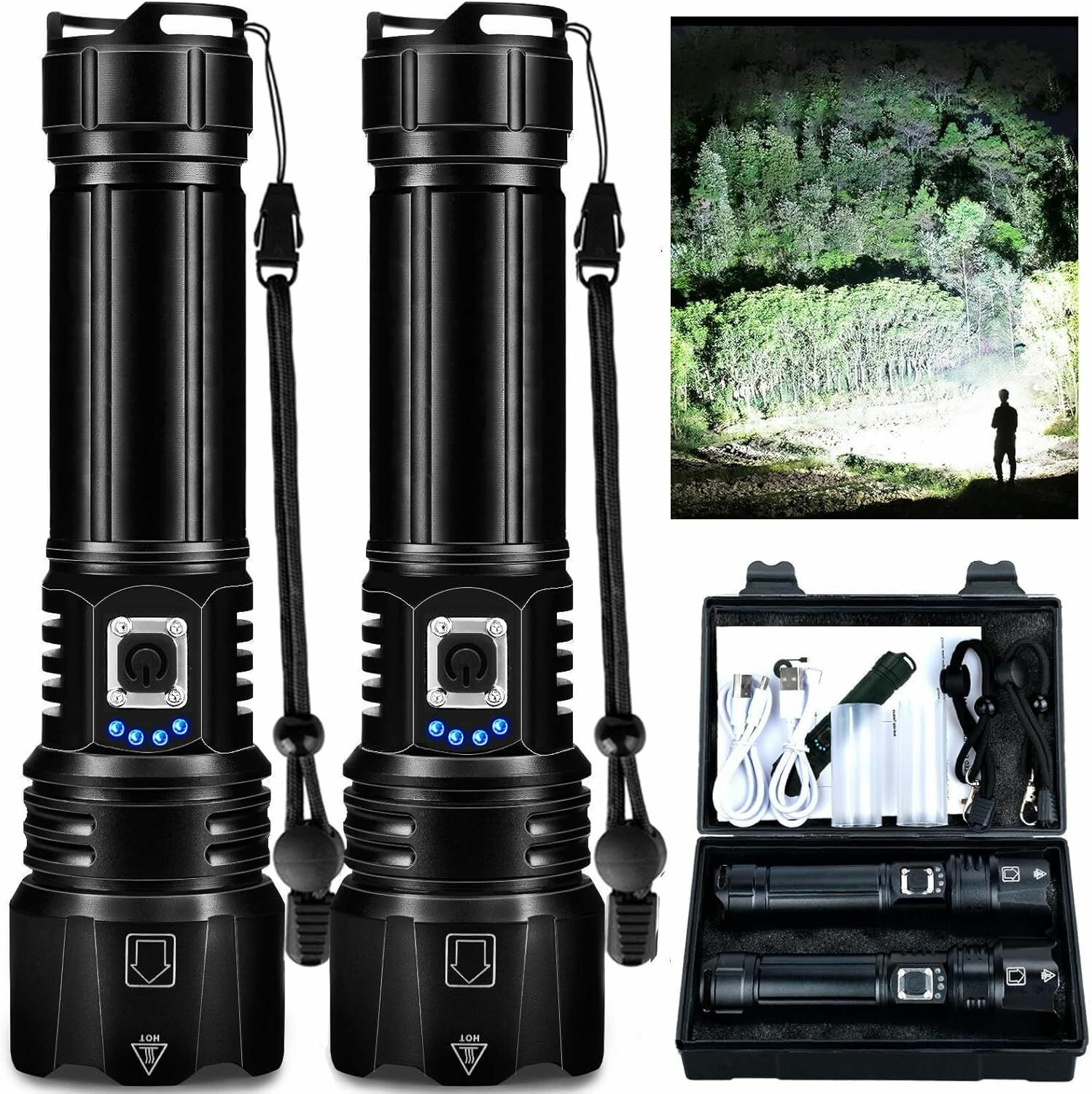 Перезаряжаемый светодиодный фонарик, высокая яркость 990 000 люмен, супер яркий, с USB-кабелем, 5 режимов, мощный водонепроницаемый фонарик, подходит для семейного аварийного кемпинга